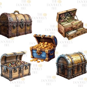 Watercolor Treasure Chest Clipart 10 High Quality Jpgs Nursery Art ...