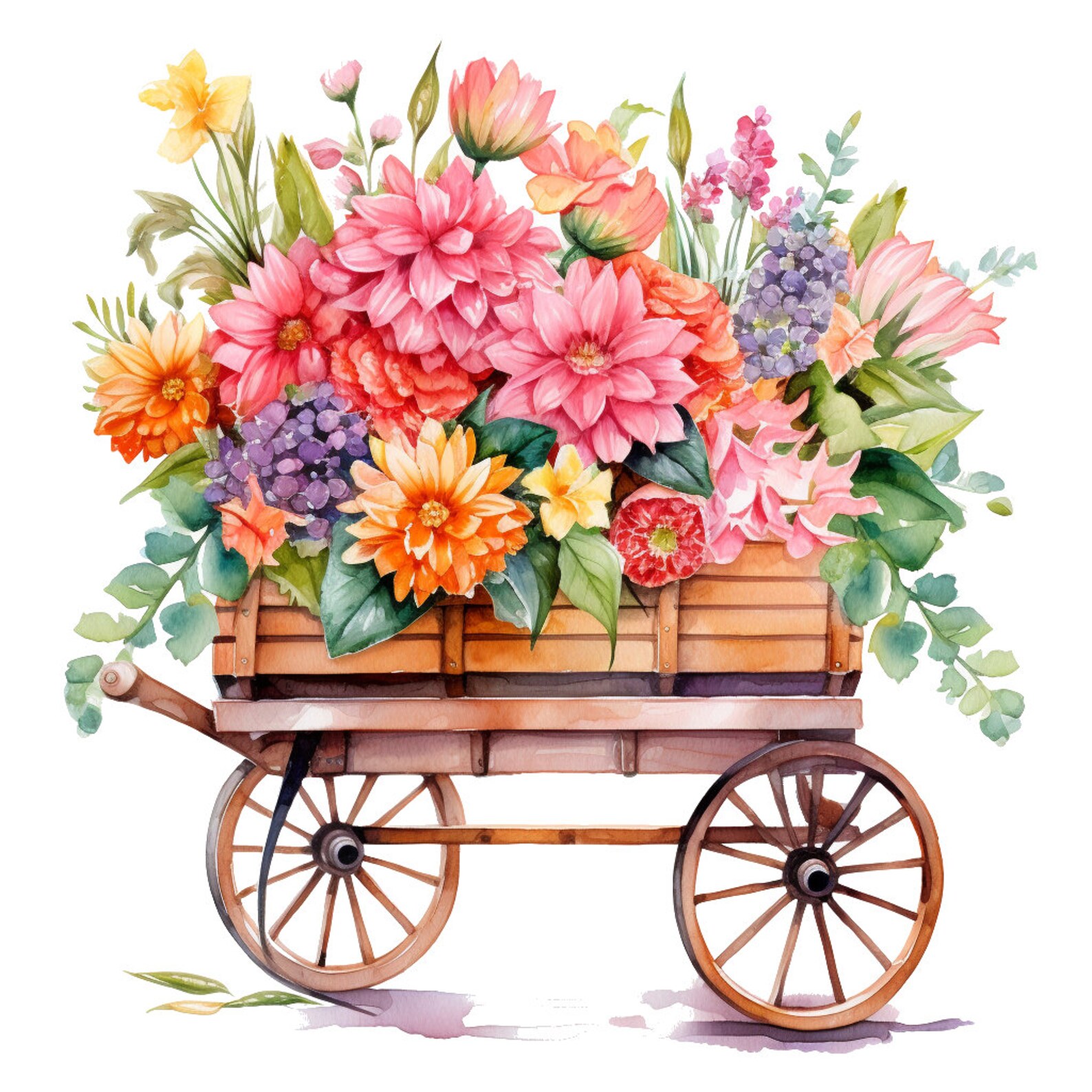 Watercolor Flower Carts Clipart Bundle, 12 Digital Download, Digital ...