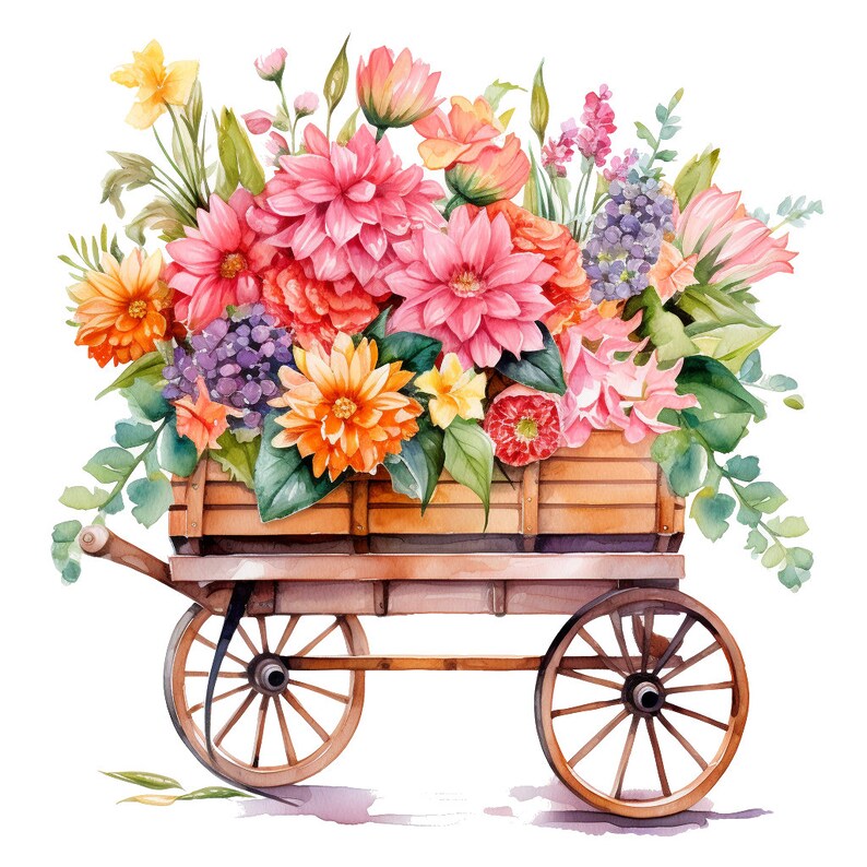 Watercolor Flower Carts Clipart Bundle 12 Digital Download - Etsy