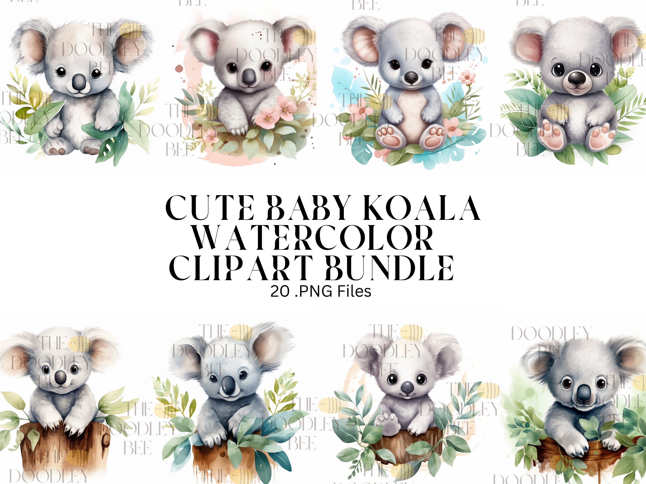 20 Koala Watercolor Clipart, Cute Koala Png, Nursery Decor, Baby Shower ...