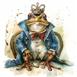 Watercolor Prince Charming Frog Clipart Bundle, Frog PNG Graphics ...