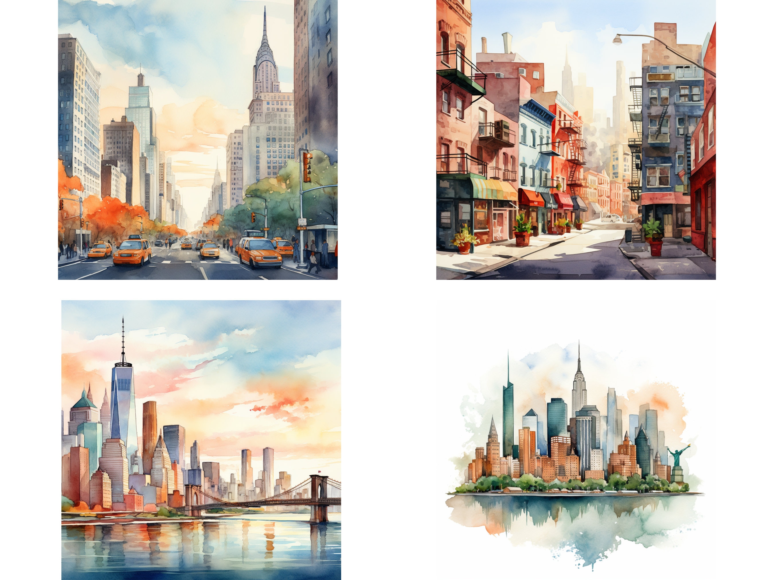 Watercolor New York City Clipart, 12 High Quality Jpgs, City Cliparts ...
