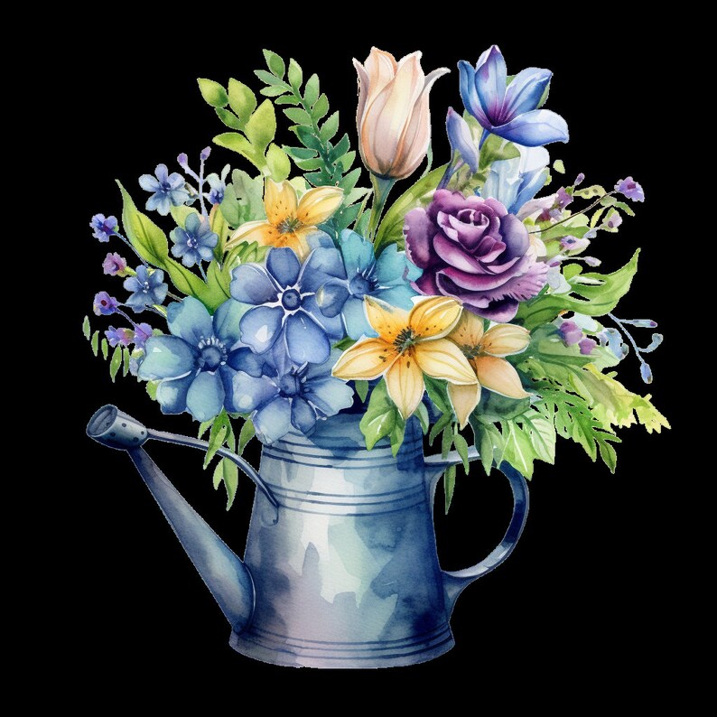 Watering Can Clipart Watercolor Watering Can With Flowers - Etsy