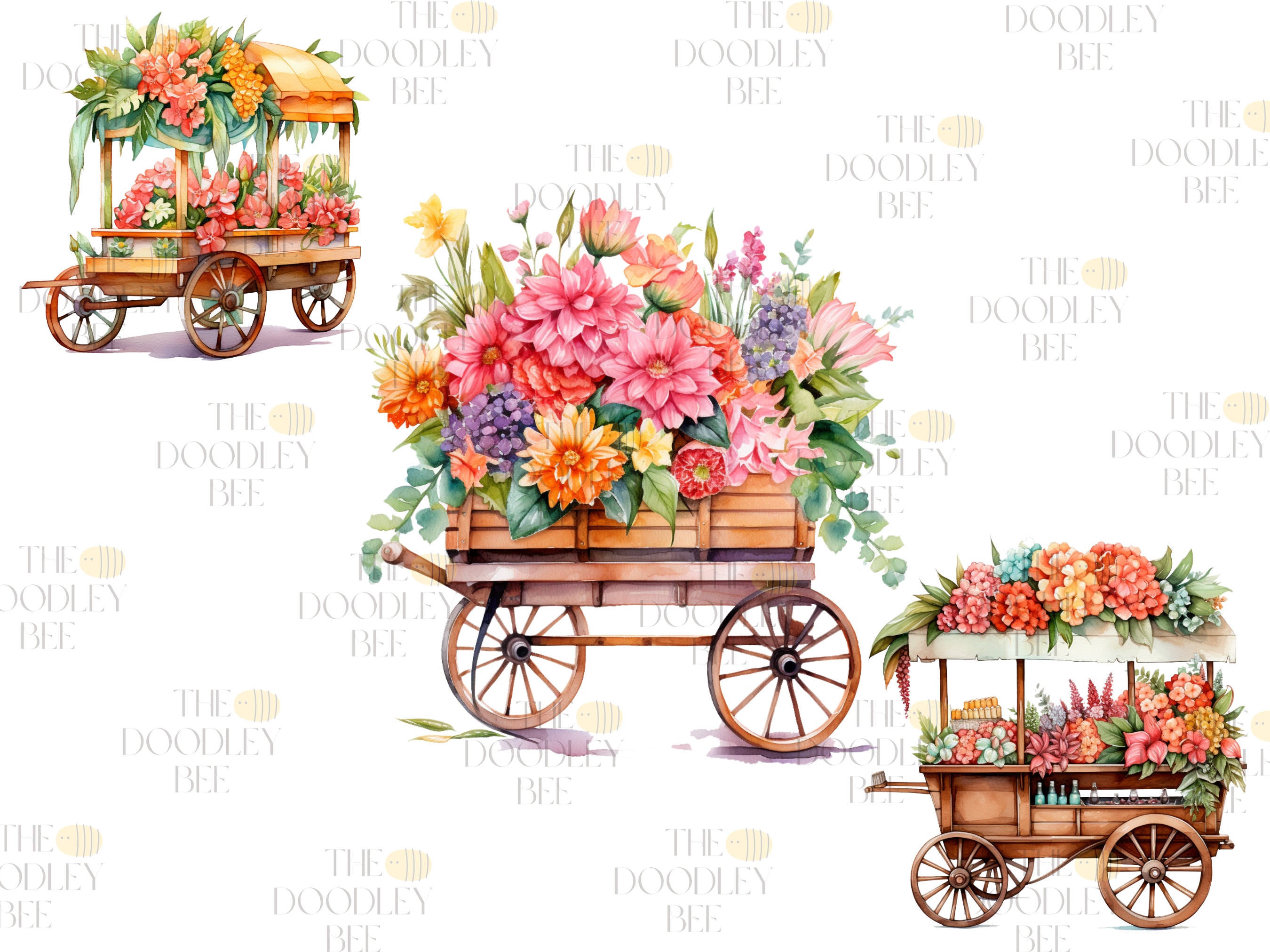 Watercolor Flower Carts Clipart Bundle 12 Digital Download - Etsy