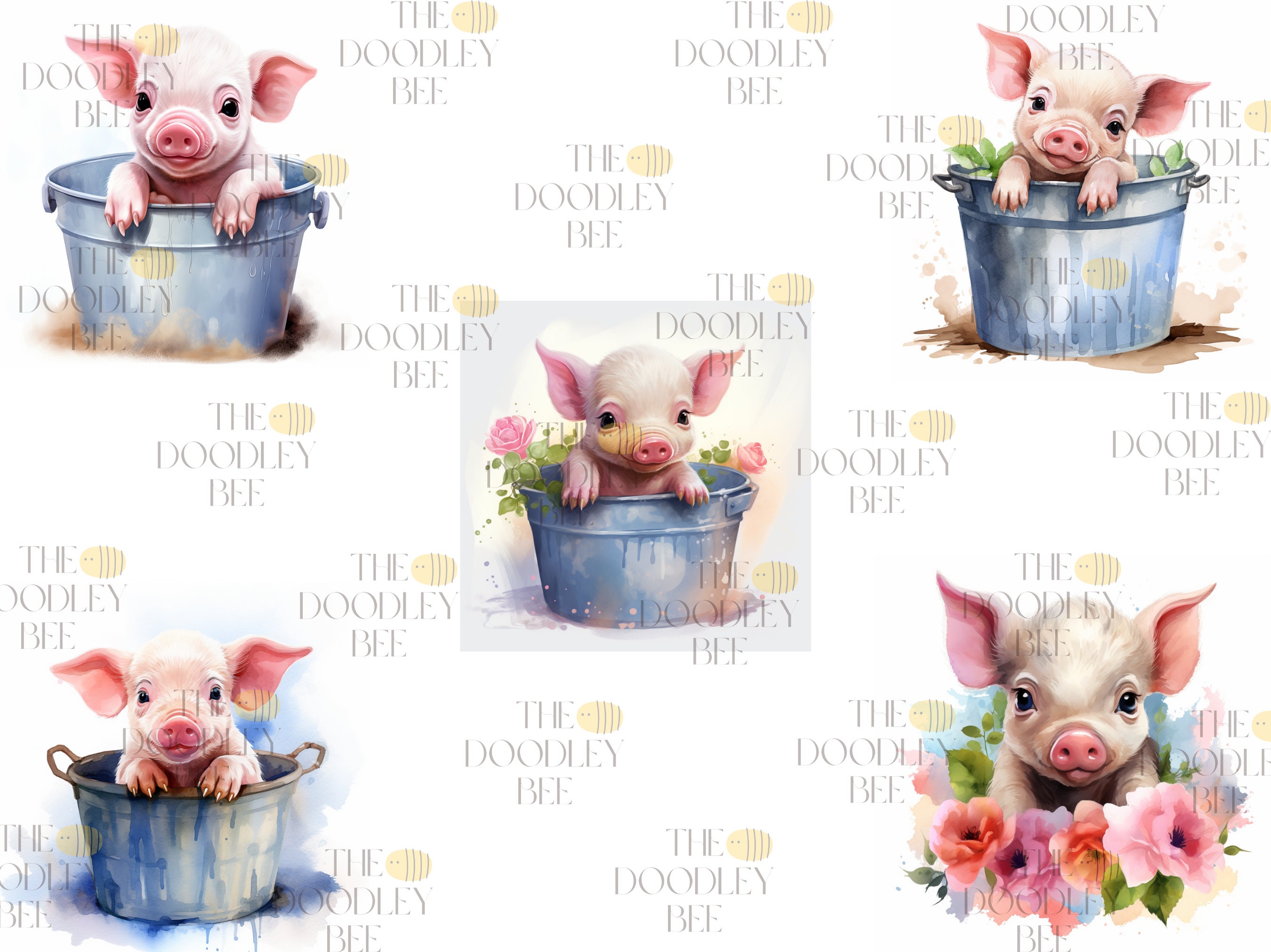 24 Baby Pig Watercolor Clipart PNG Bundle , Commercial Use, Digital ...