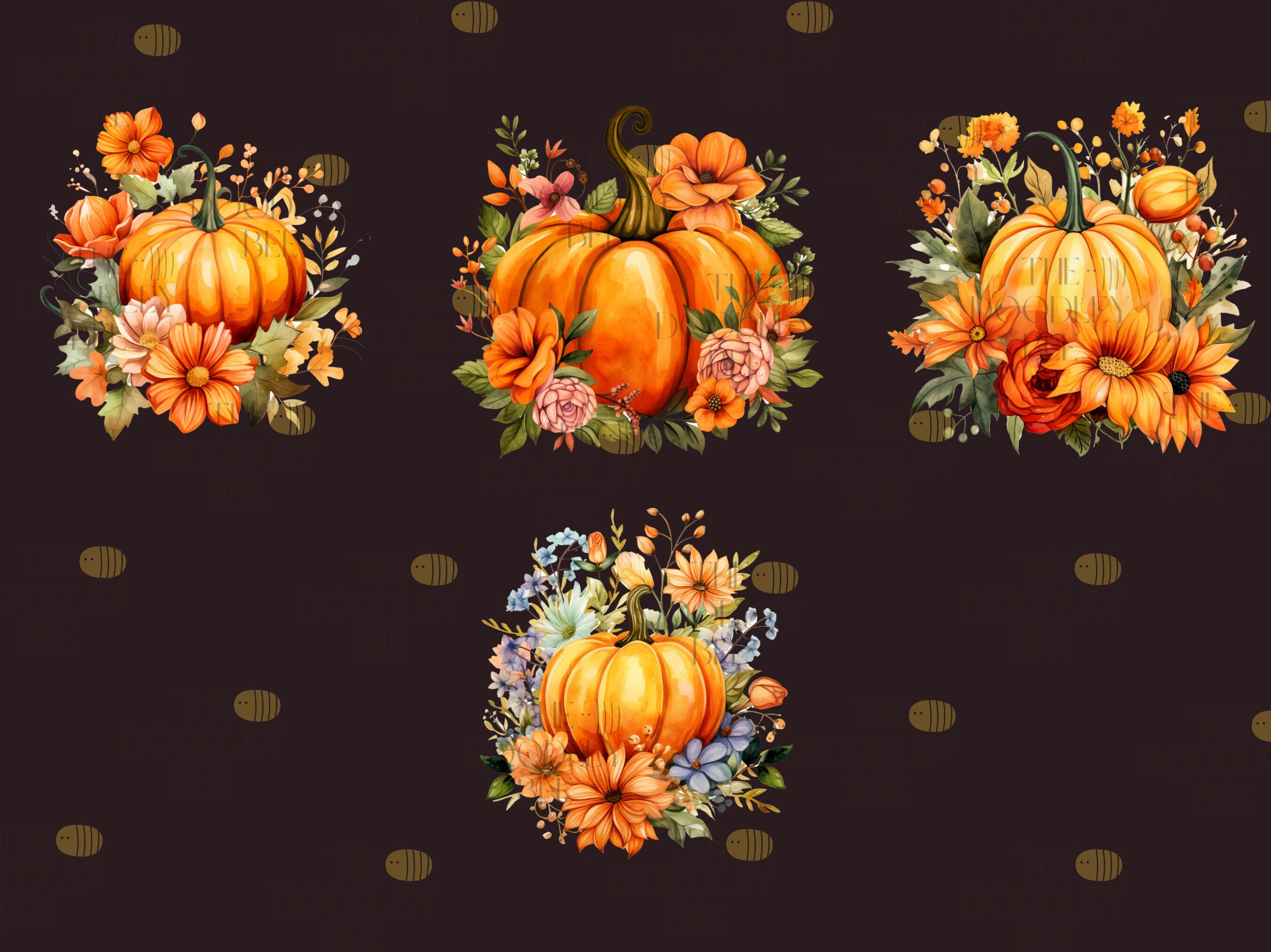 Pumpkin Bouquets Watercolor Clipart 16 Fall Clipart Digital - Etsy