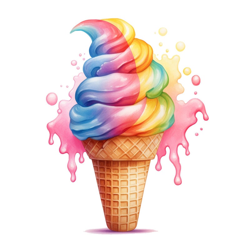 Watercolor Dessert Clipart 10 Rainbow Ice Cream Clipart - Etsy