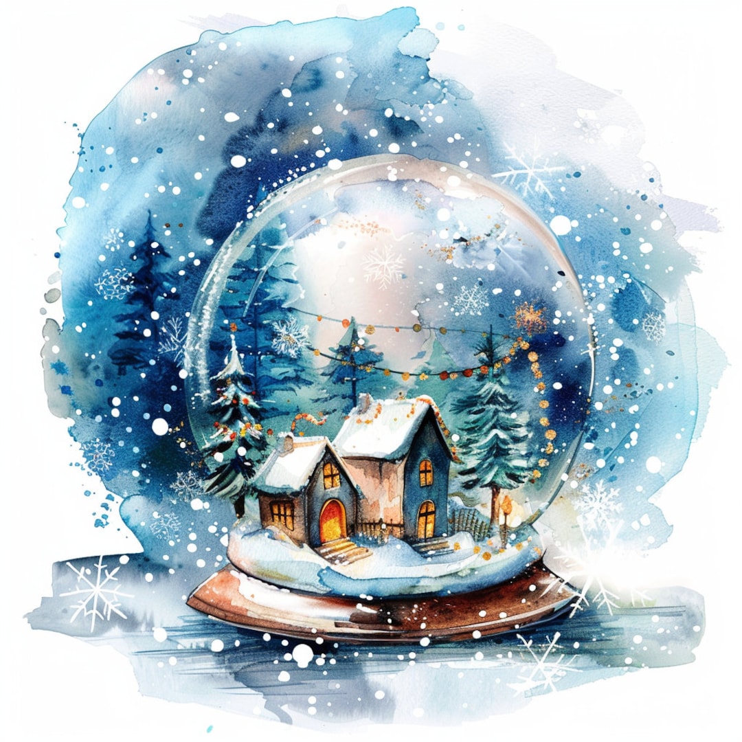 12 Christmas Snow Globe Clipart PNG Bundle, Watercolor Christmas ...