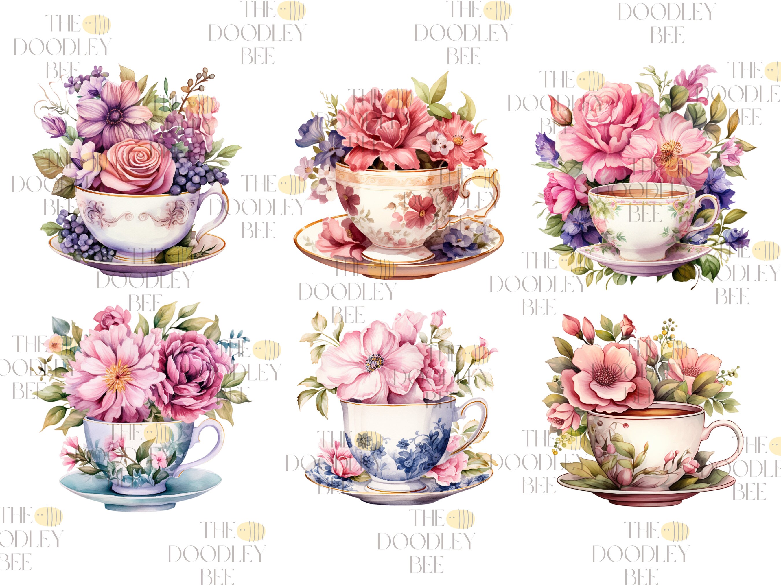 Watercolor Tea Cup Clipart, 12 Tea Party Clipart Bundle Cute Japanese ...