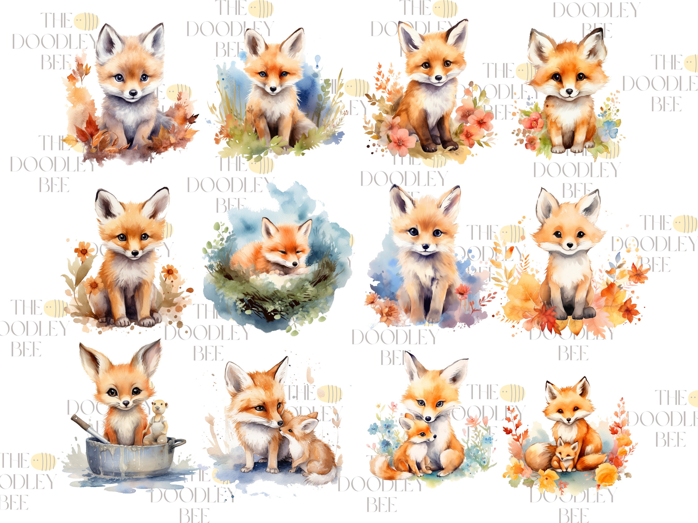 20 Baby Fox Watercolor PNG Clipart Bundle for Commercial Use - Etsy
