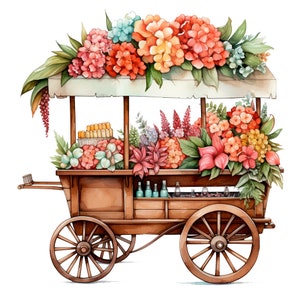 Watercolor Flower Carts Clipart Bundle, 12 Digital Download, Digital ...