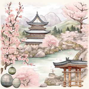 Japanese Landscape Clipart 12 High Quality Pngs Watercolor Art, Digital ...