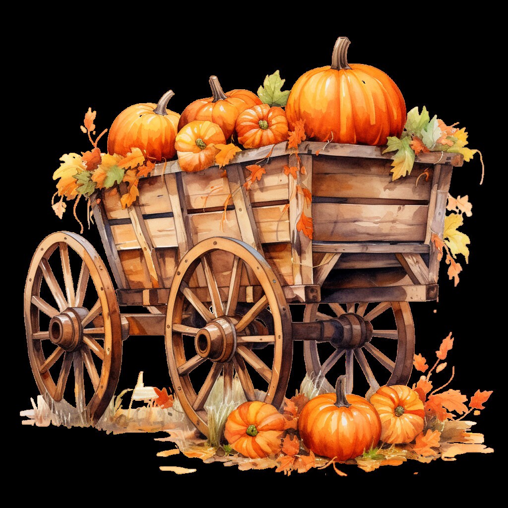 Pumpkin Wagon Clipart 10 High-quality Pngs Pumpkin Cart - Etsy