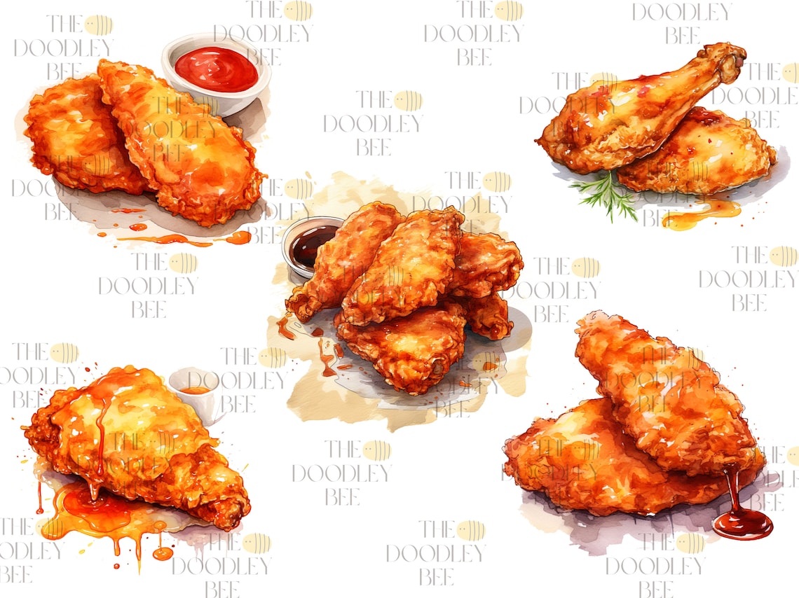 20 Fried Chicken Watercolor Clipart PNG Bundle Commercial - Etsy