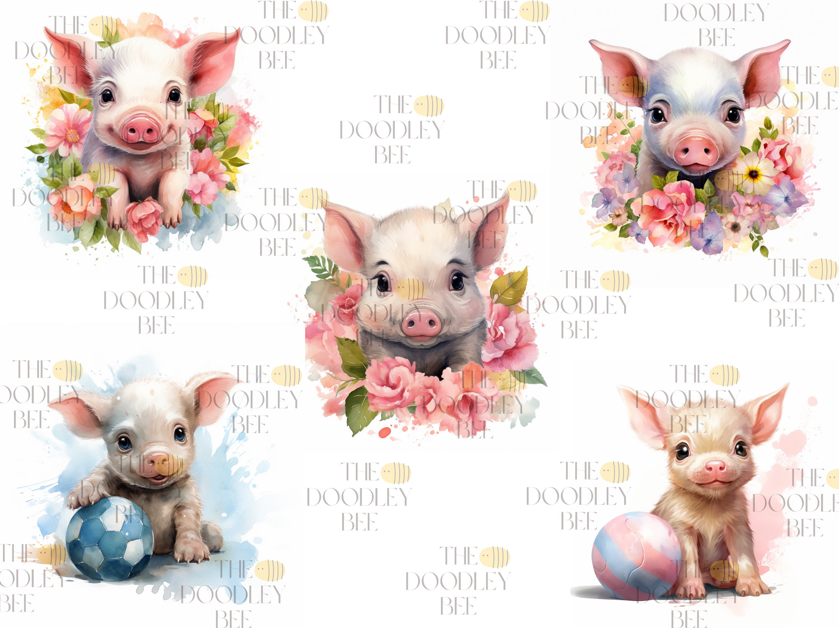 24 Baby Pig Watercolor Clipart PNG Bundle , Commercial Use, Digital ...