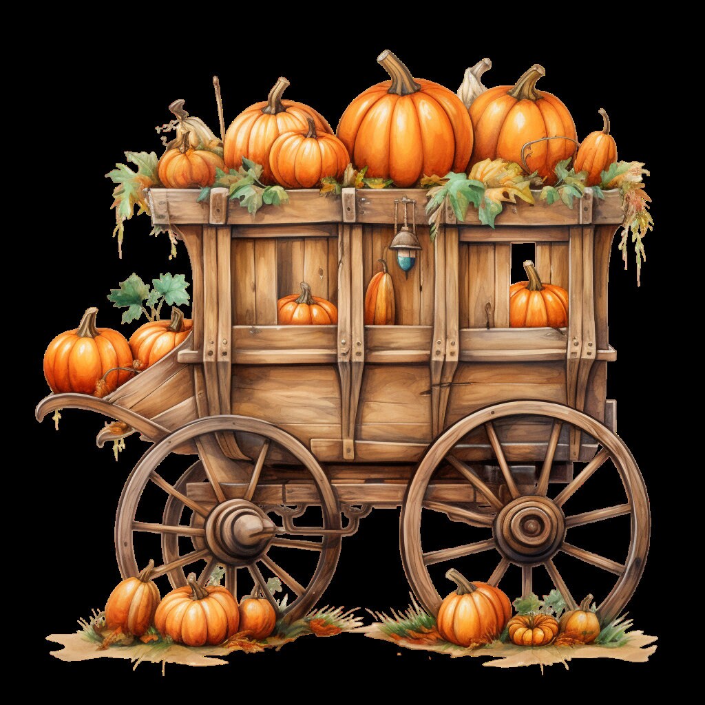 Pumpkin Wagon Clipart 10 High-quality Pngs Pumpkin Cart - Etsy