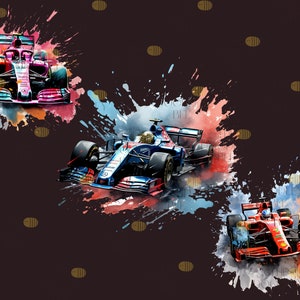 Watercolor Formula 1 Race Car Illustrations, High-quality F1 Racing ...