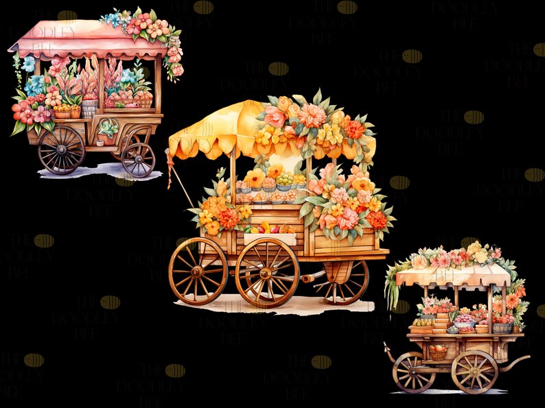 Watercolor Flower Carts Clipart Bundle 12 Digital Download - Etsy