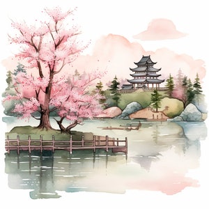 Japanese Landscape Clipart 12 High Quality Pngs Watercolor Art, Digital ...