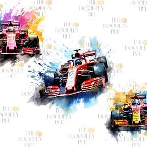 Watercolor Formula 1 Race Car Illustrations, High-quality F1 Racing ...