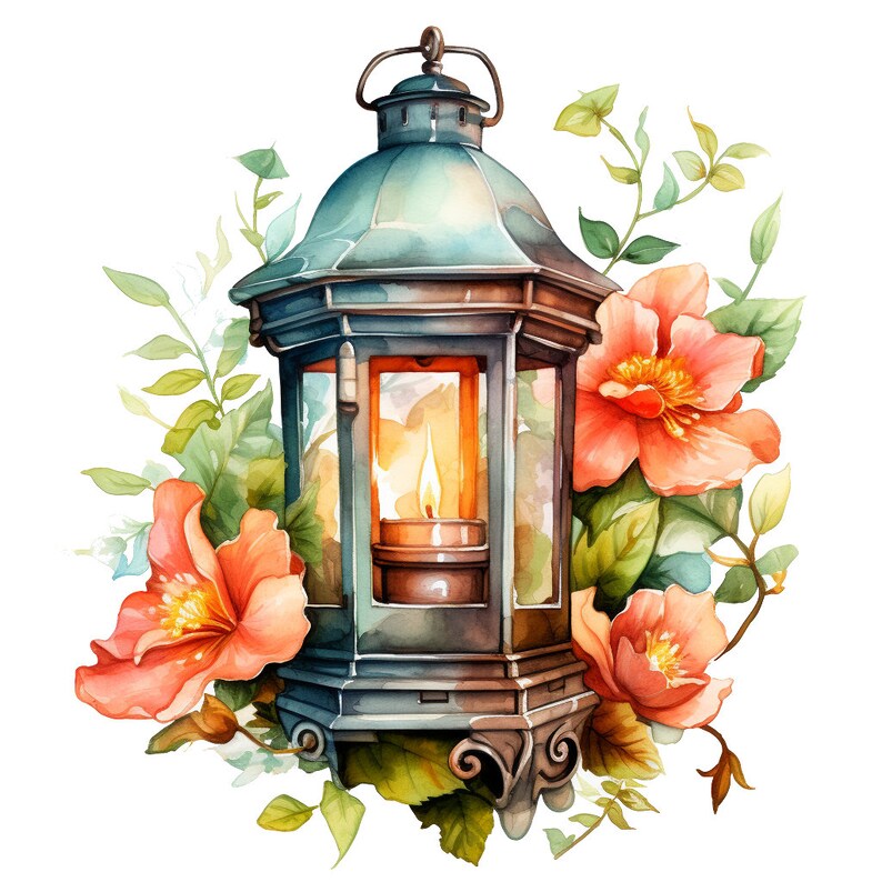 Watercolor Cottage Core Lanterns Clipart, Clipart Bundle, Commercial ...