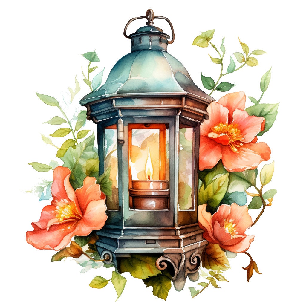 Watercolor Cottage Core Lanterns Clipart, Clipart Bundle, Commercial ...