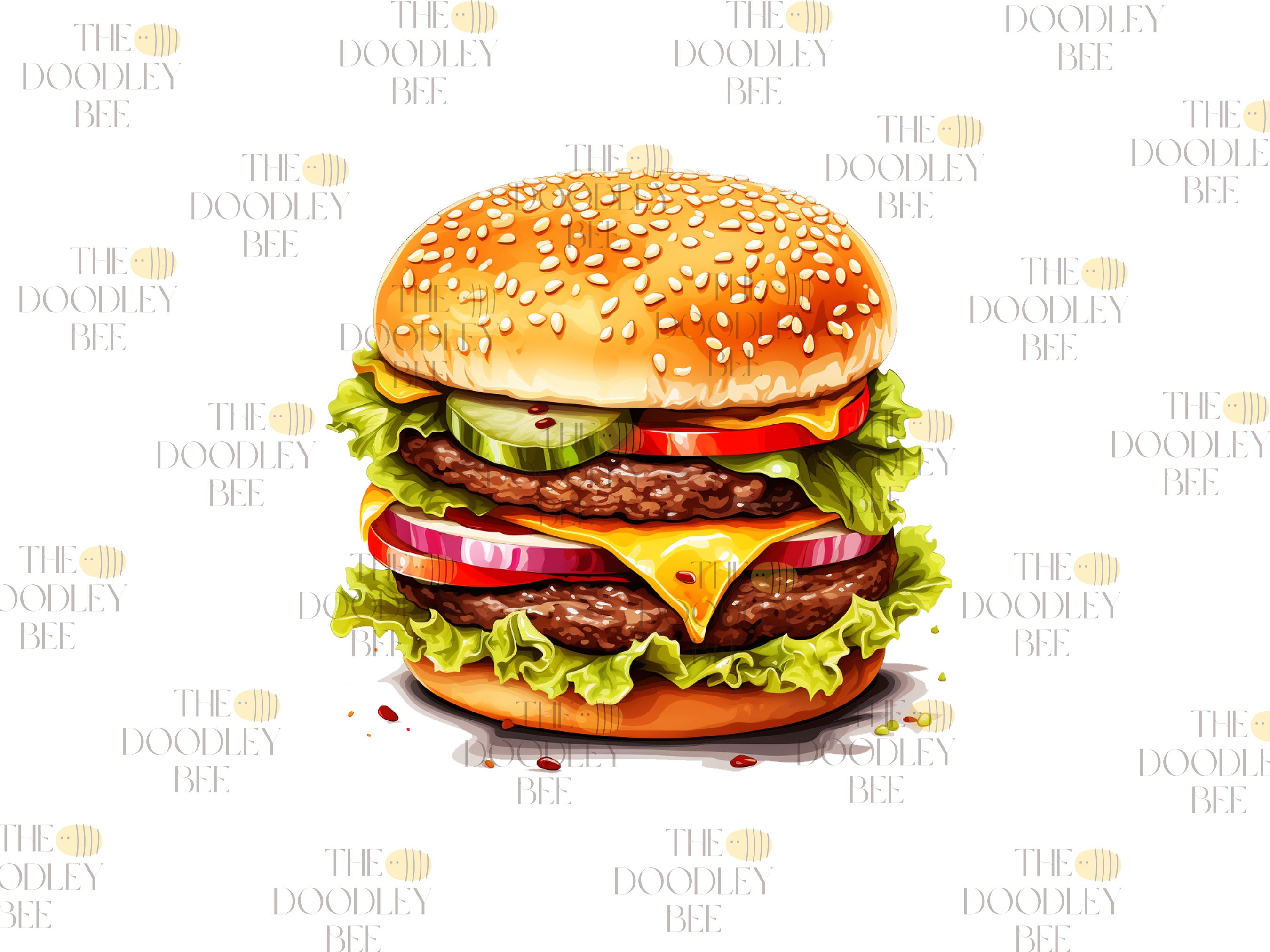 16 Hamburger Watercolor Clipart PNG Bundle, Commercial Use, Digital ...