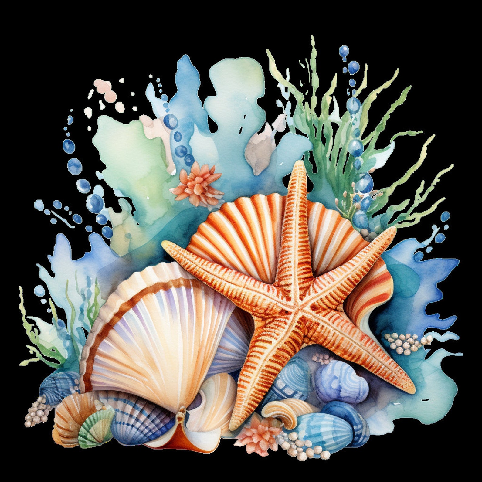 Watercolor Seashell Clipart, 10 Beach Clipart, Nautical Clipart, Ocean ...