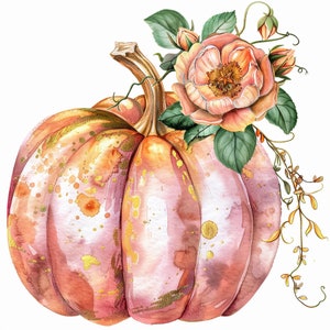 12 Pink Pumpkin Clipart Bundle, Floral Pumpkin Graphics, Thanksgiving ...