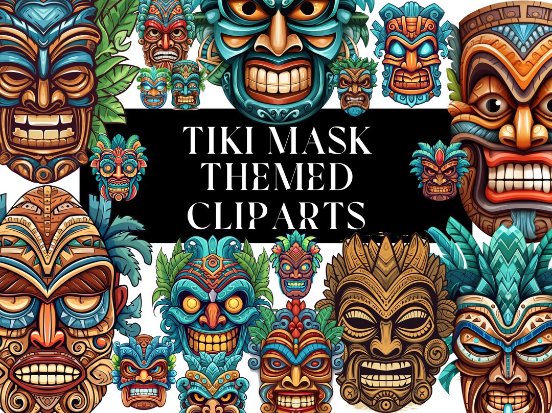 24 Traditional Tiki Mask Clipart Bundle for Commercial Use , Hawaiian ...