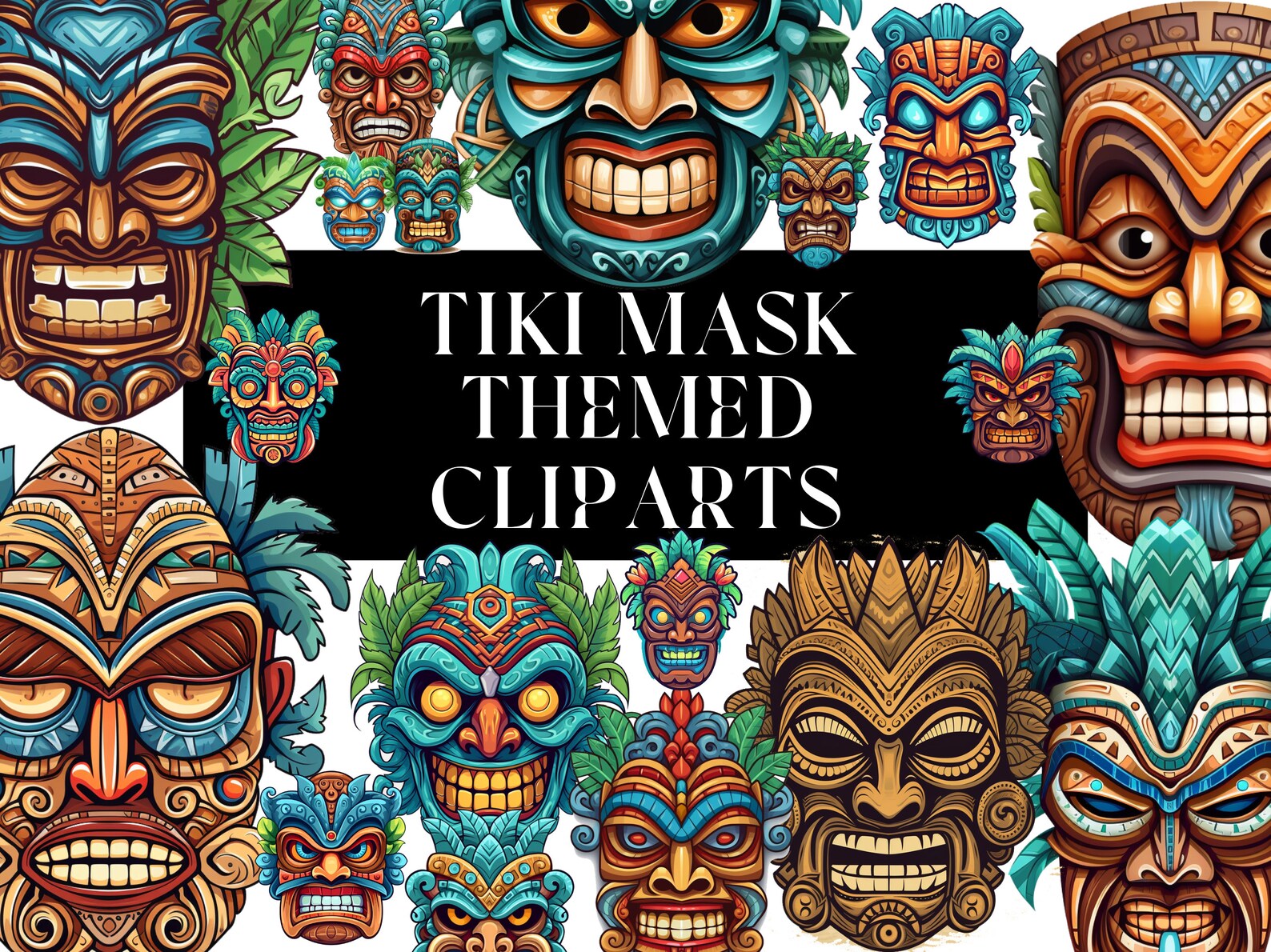 24 Traditional Tiki Mask Clipart Bundle for Commercial Use , Hawaiian ...