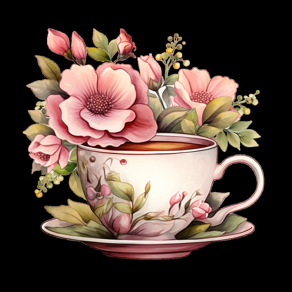 Watercolor Tea Cup Clipart, 10 Tea Party Clipart Bundle Cute Japanese ...