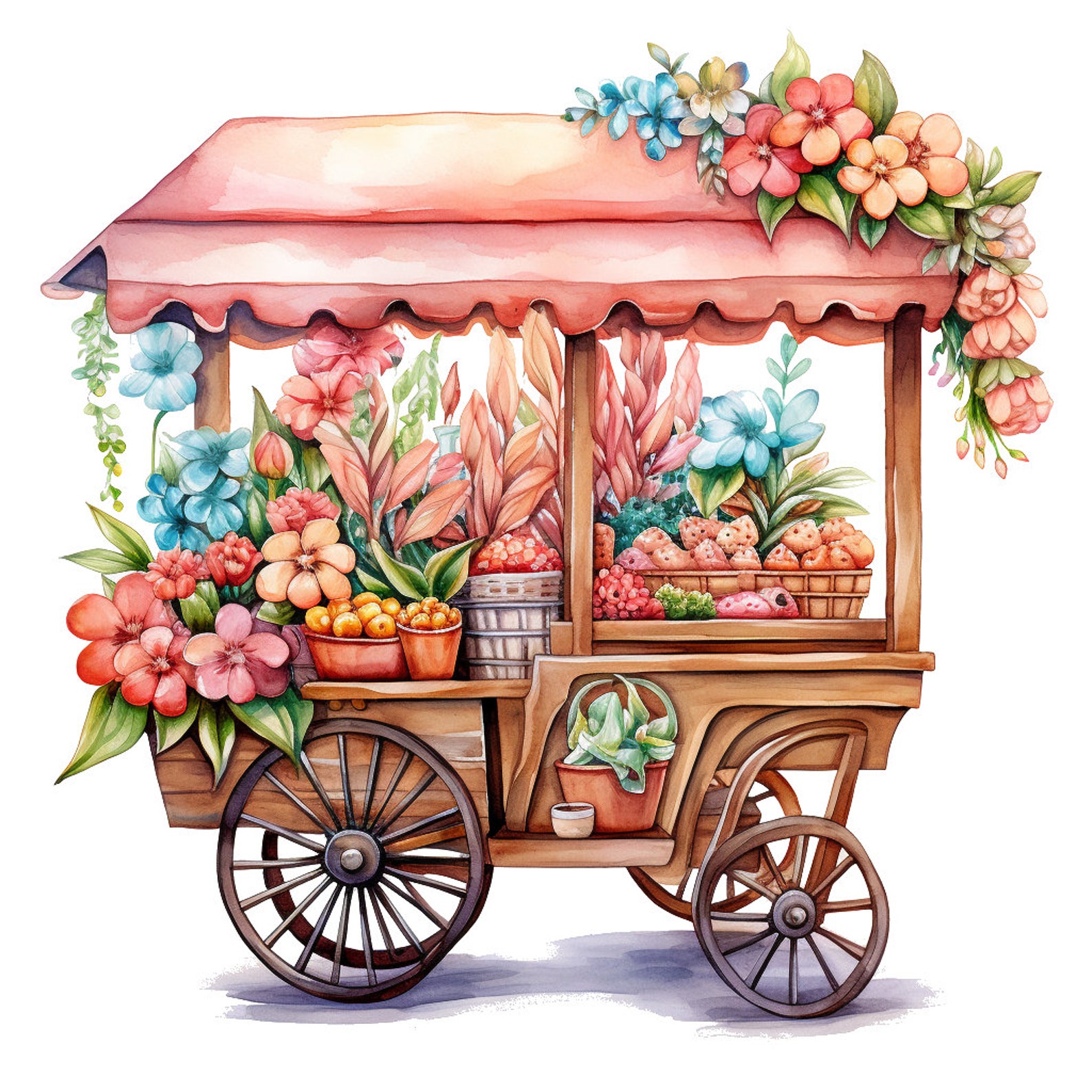 Watercolor Flower Carts Clipart Bundle 12 Digital Download - Etsy