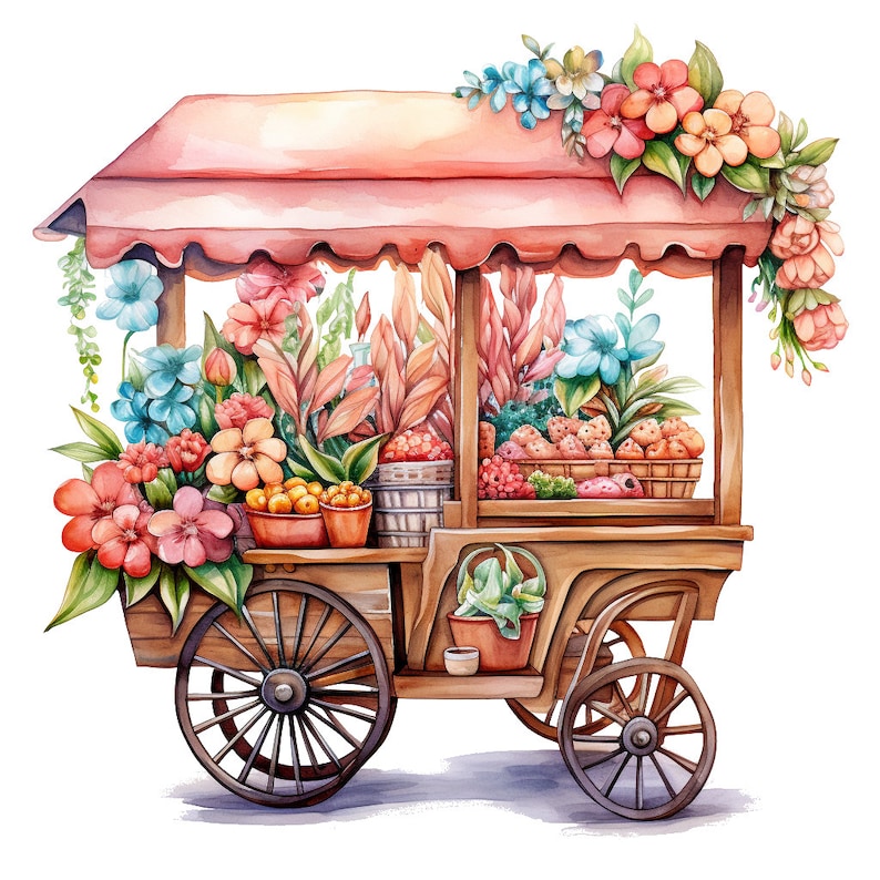 Watercolor Flower Carts Clipart Bundle 12 Digital Download - Etsy