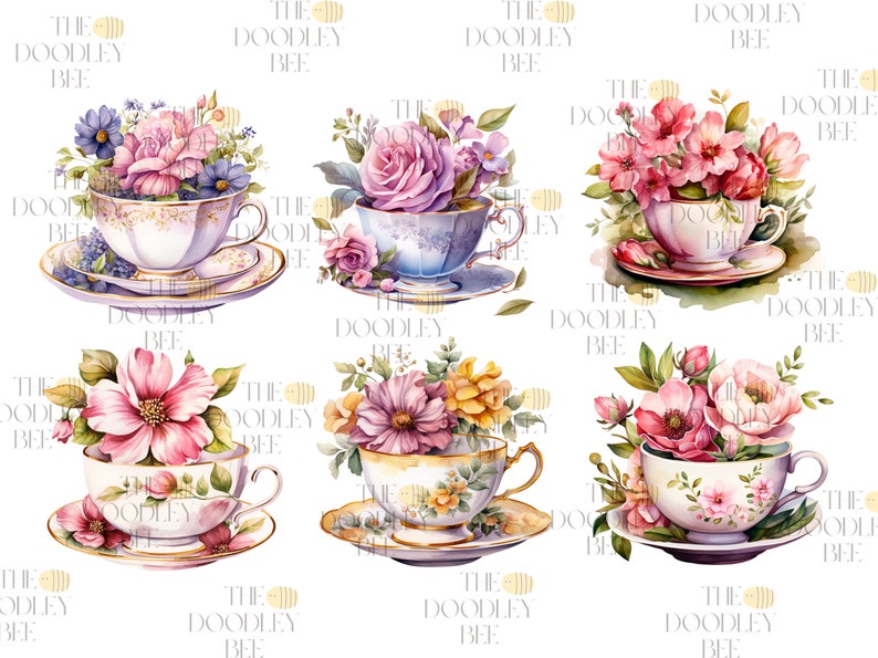 Watercolor Tea Cup Clipart, 12 Tea Party Clipart Bundle Cute Japanese ...