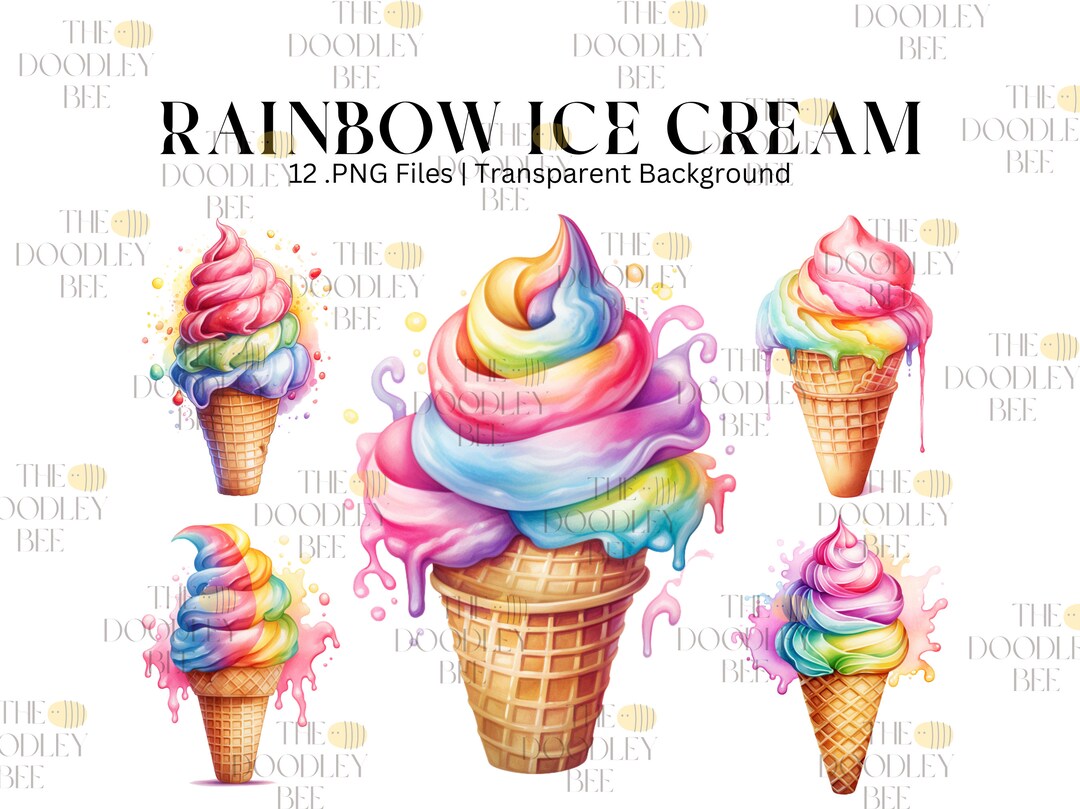 Watercolor Dessert Clipart, Rainbow Ice Cream Clipart, Unicorn Cake ...