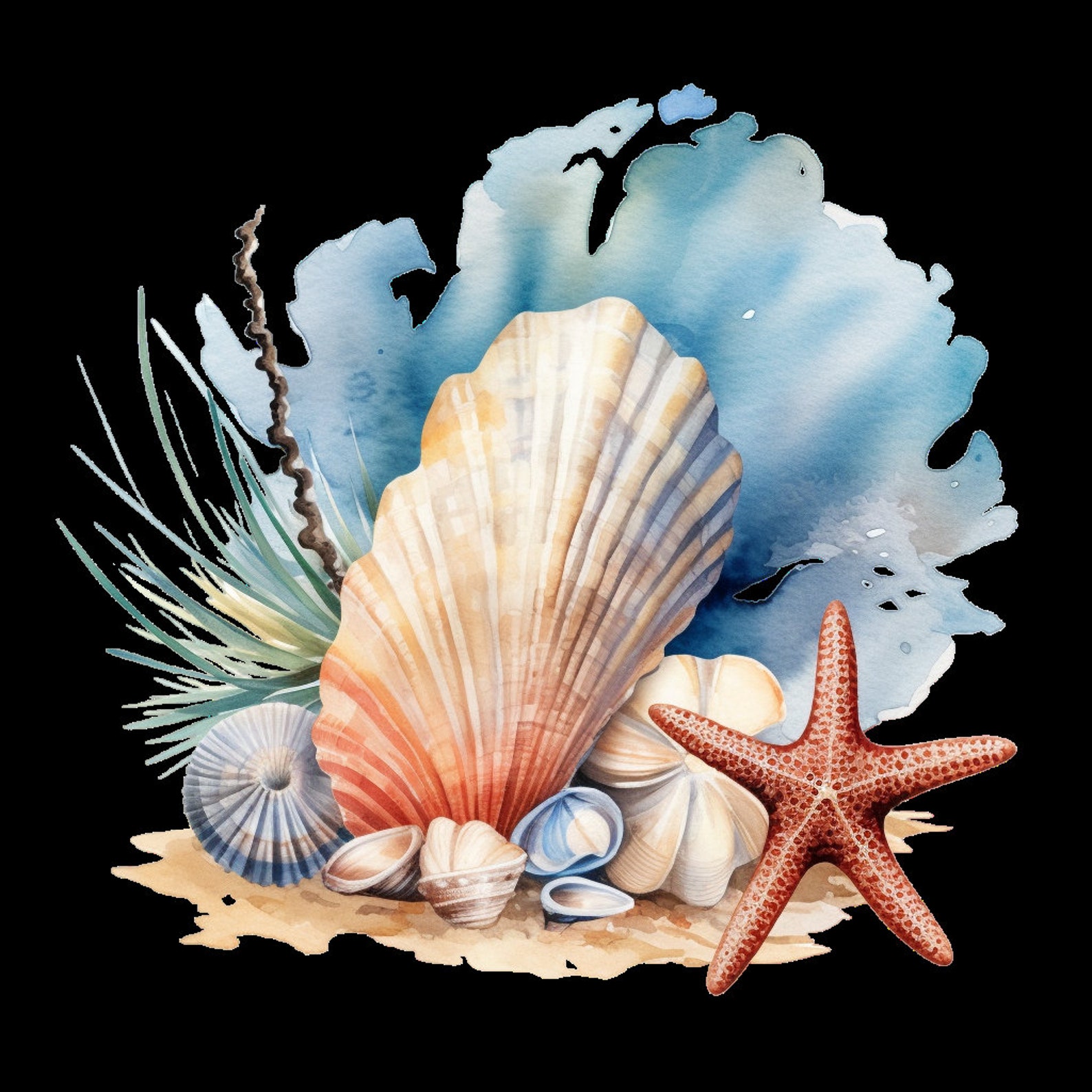 Watercolor Seashell Clipart, 10 Beach Clipart, Nautical Clipart, Ocean ...