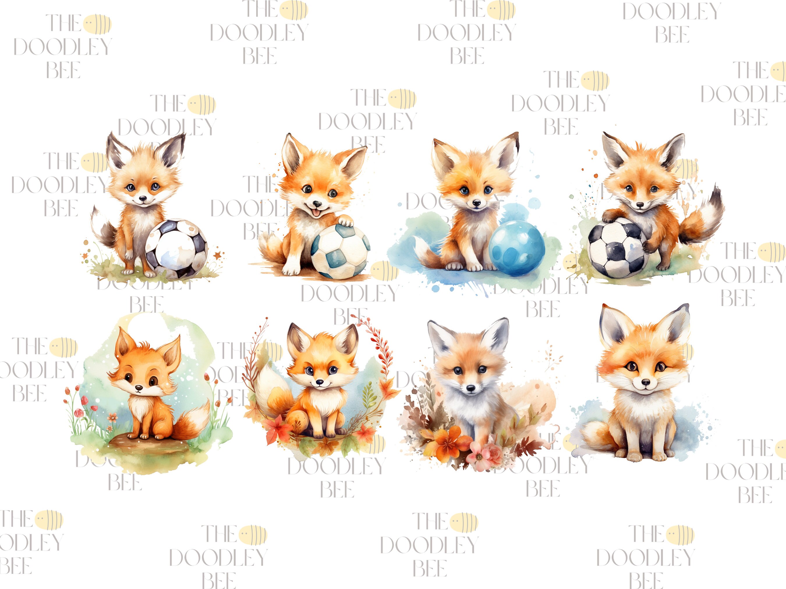 20 Baby Fox Watercolor PNG Clipart Bundle for Commercial Use - Etsy
