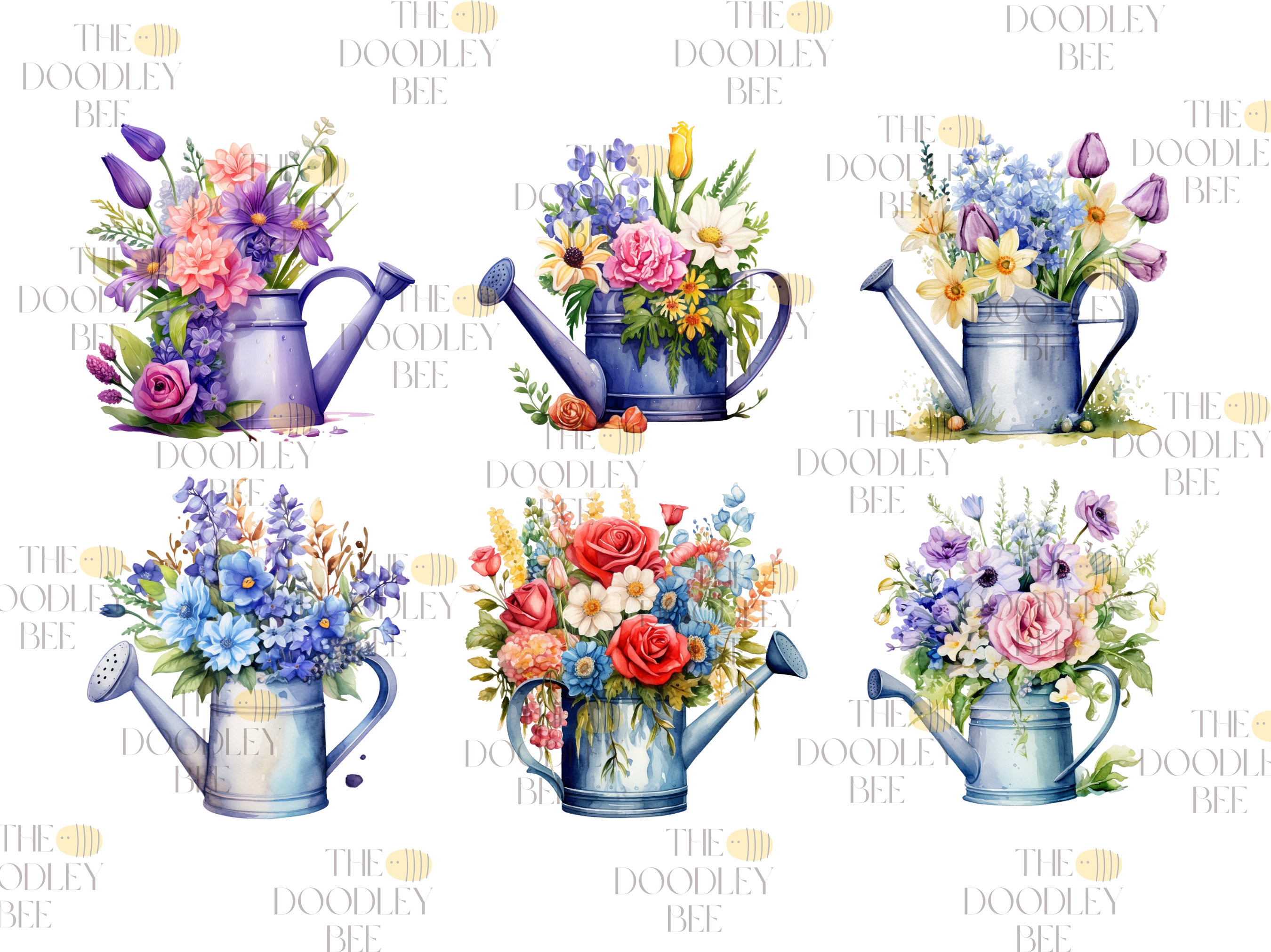 Watering Can Clipart Watercolor Watering Can With Flowers - Etsy
