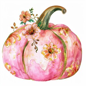 12 Pink Pumpkin Clipart Bundle, Floral Pumpkin Graphics, Thanksgiving ...