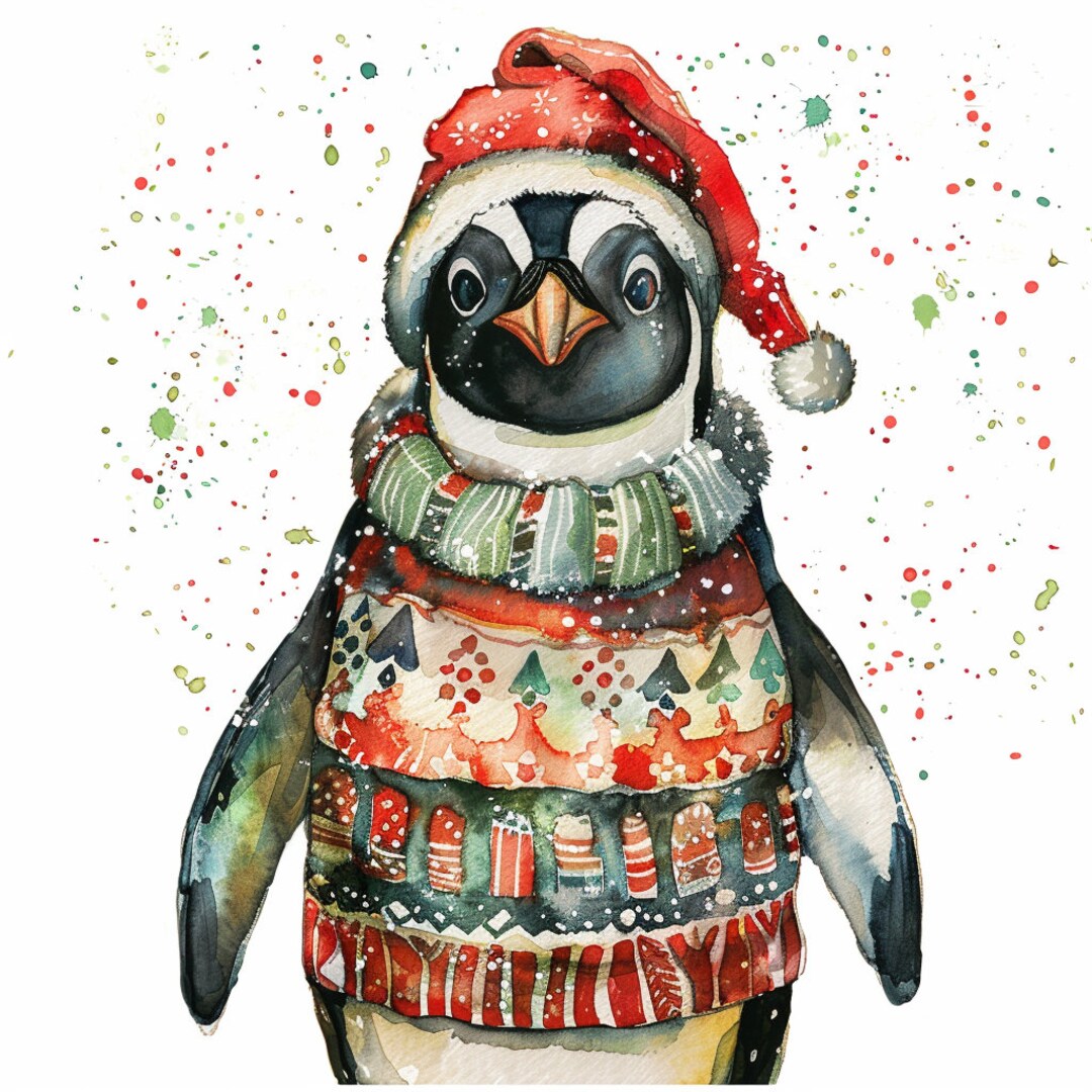 12 Christmas Penguins Clipart PNG Bundle, Cute Penguins, Transparent ...