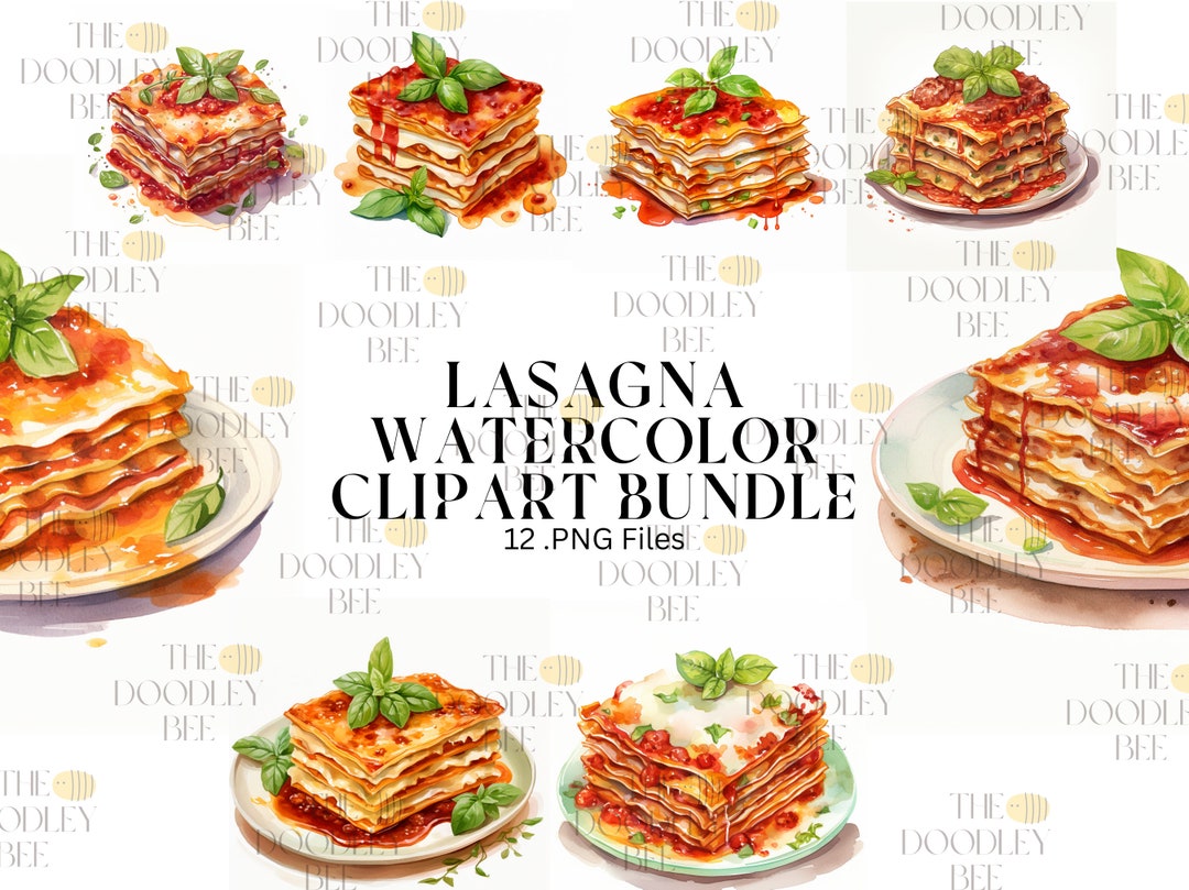 Set of 12 Lasagnas | Fancy Food Graphics | Stationery | Food Clipart ...