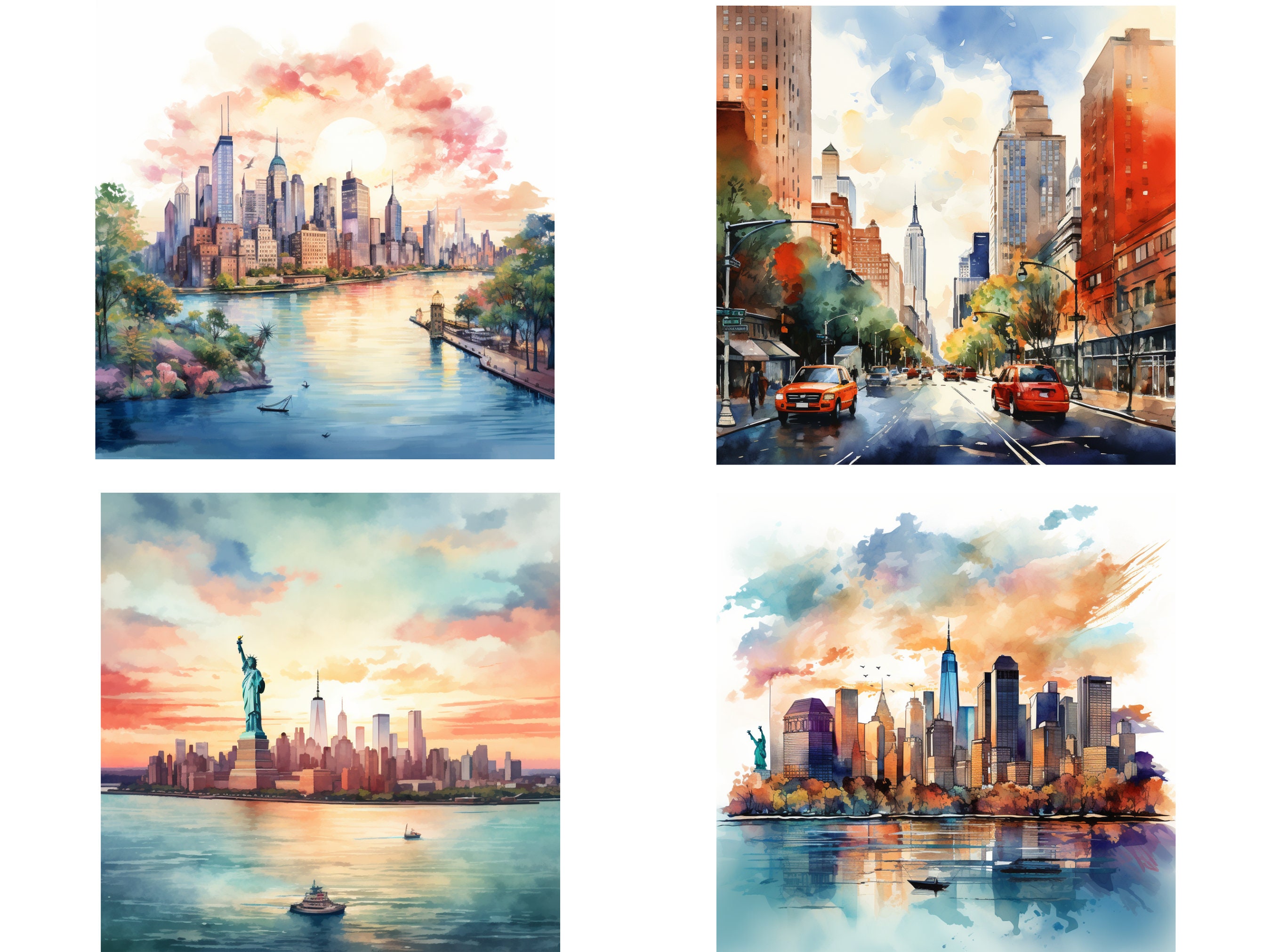 Watercolor New York City Clipart, 12 High Quality Jpgs, City Cliparts ...