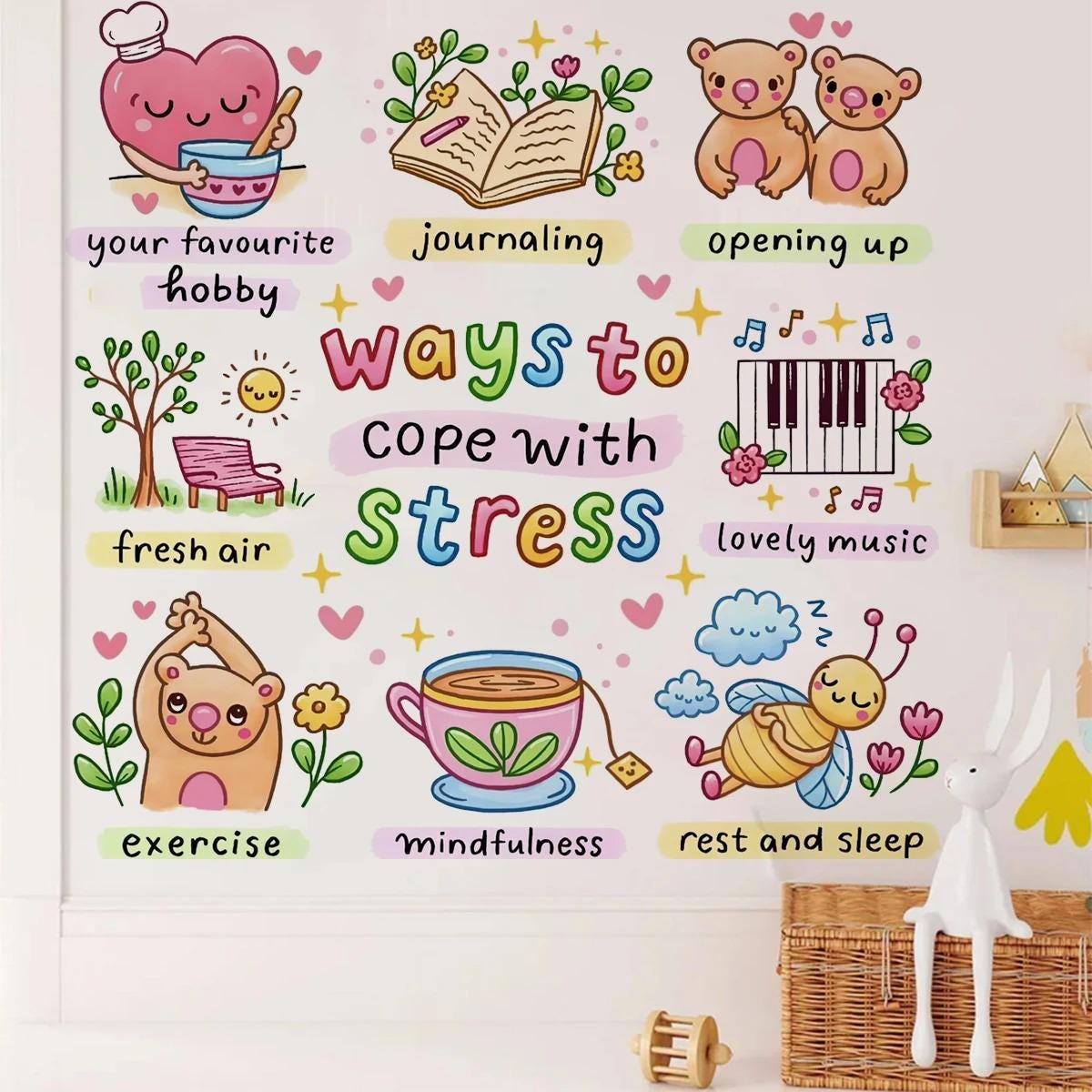 Cartoon “ways to Cope With Stress” Wall Sticker – Educational Vinyl ...