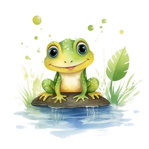 Watercolor Cute Baby Frog Clipart, 12 Clipart Bundle, Commercial Use ...