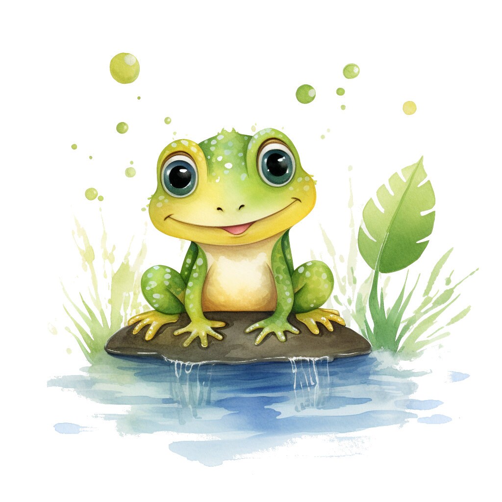 Watercolor Cute Baby Frog Clipart, 12 Clipart Bundle, Commercial Use ...