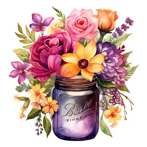 High Quality, Mason Jar Flowers Clipart PNG - Digital Download - Great ...