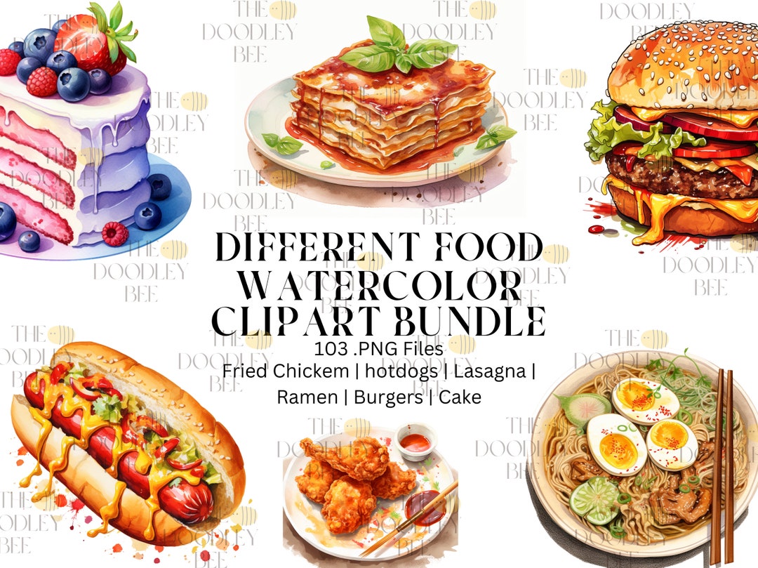 Fast Food Clipart Bundle, Transparent PNG, Digital Download, Watercolor ...