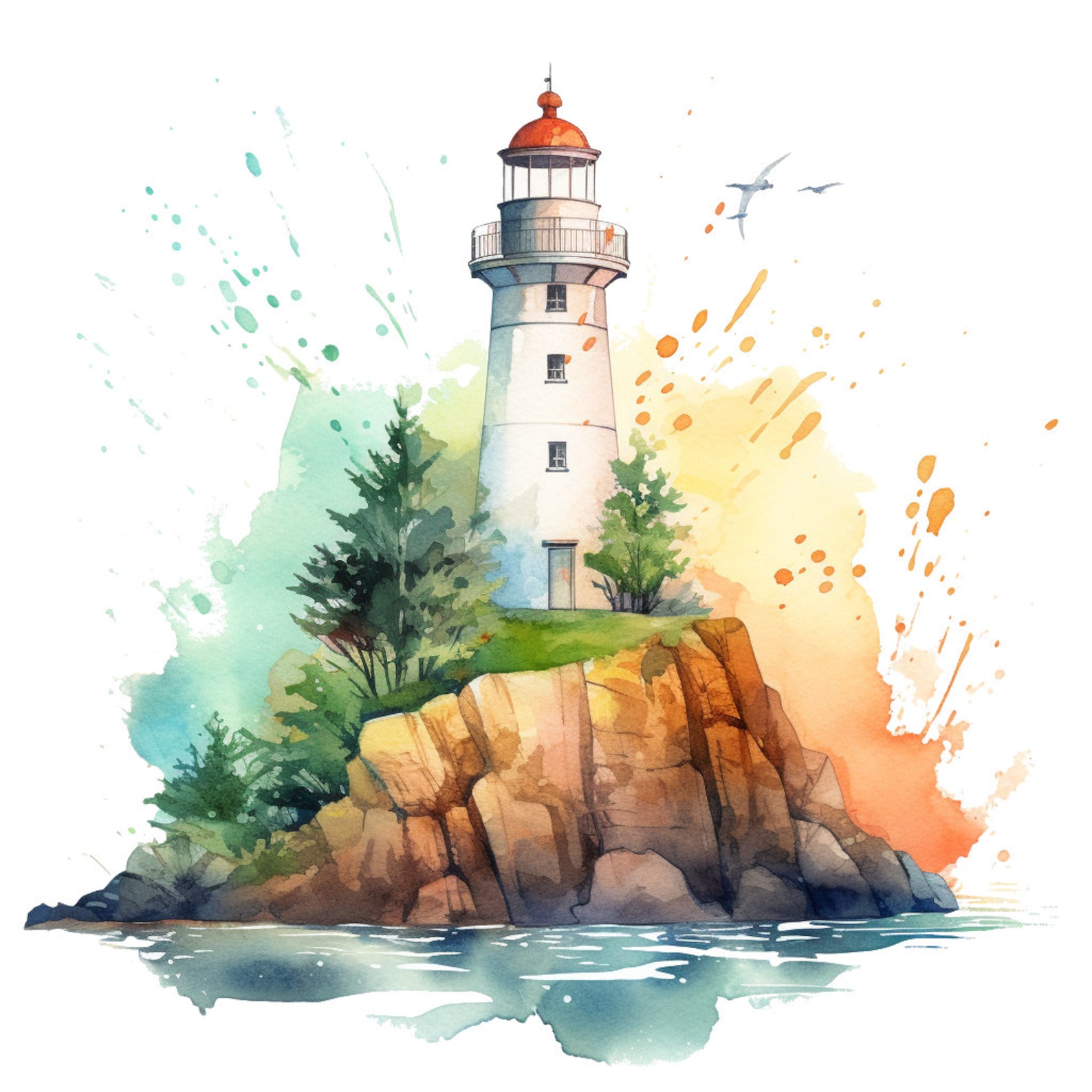 Watercolor Lighthouse Clipart, Clipart Bundle, Commercial Use, Digital ...