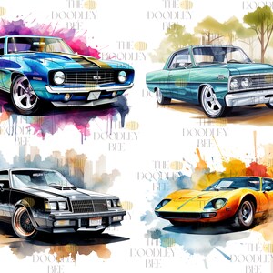 Classic Car Watercolor Clipart Bundle, Commercial Use, Digital Download ...